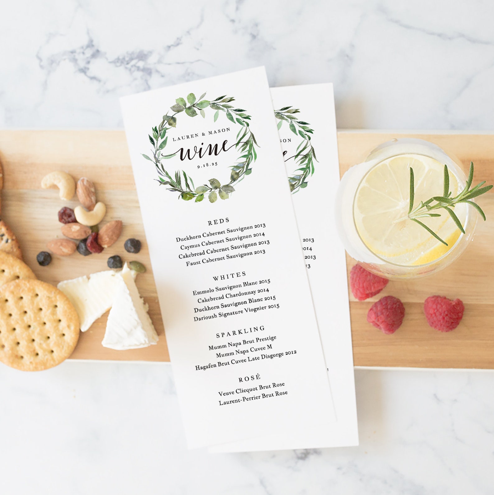 Wine Menu Printable Wedding Wine List Template Drink Menu - Etsy