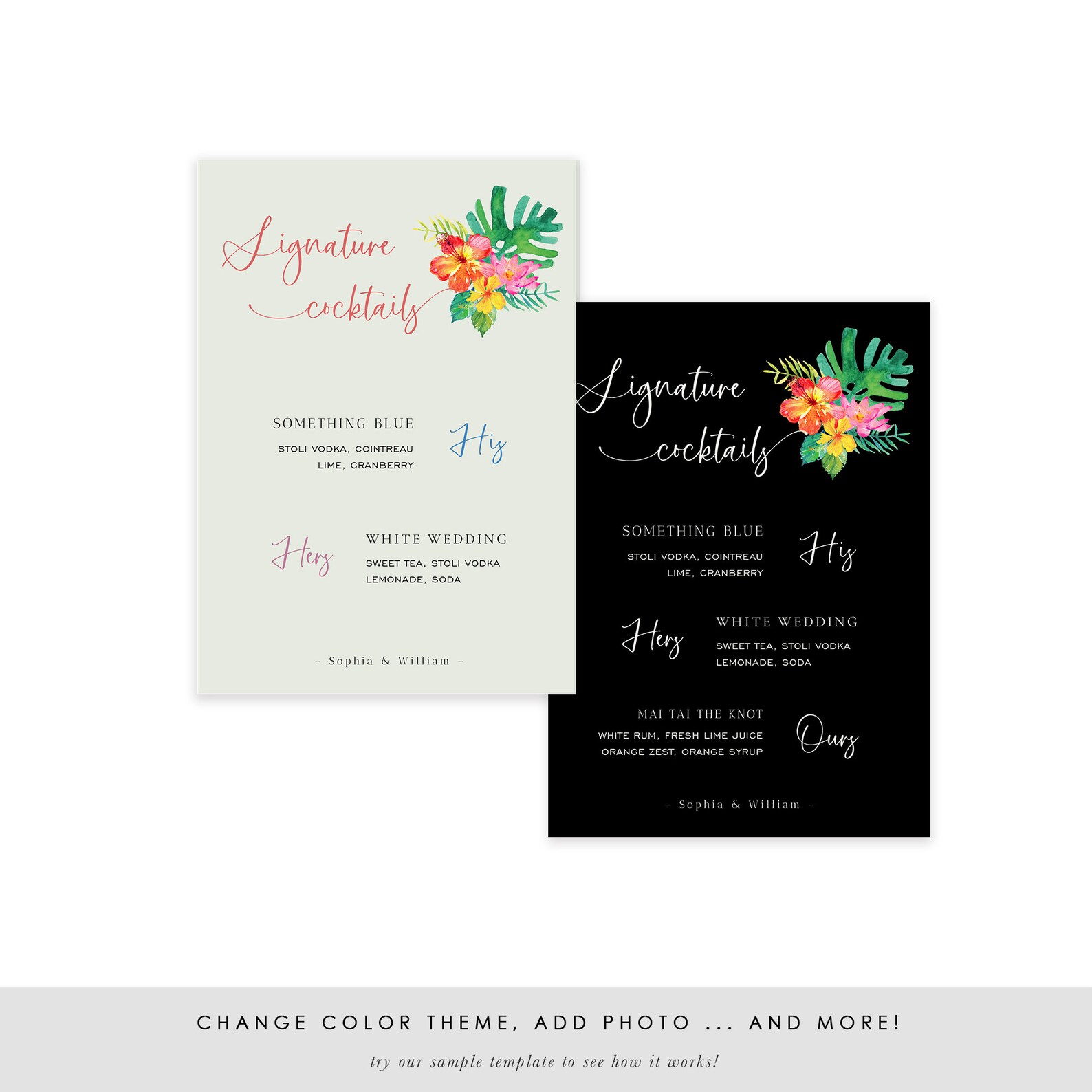 Tropical Floral Signature Cocktails Sign Template Printable - Etsy