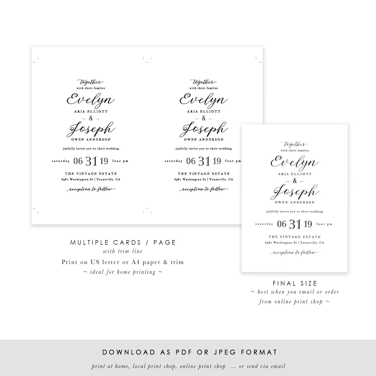 Printable Wedding Invitation Template Wedding Invitation Set | Etsy