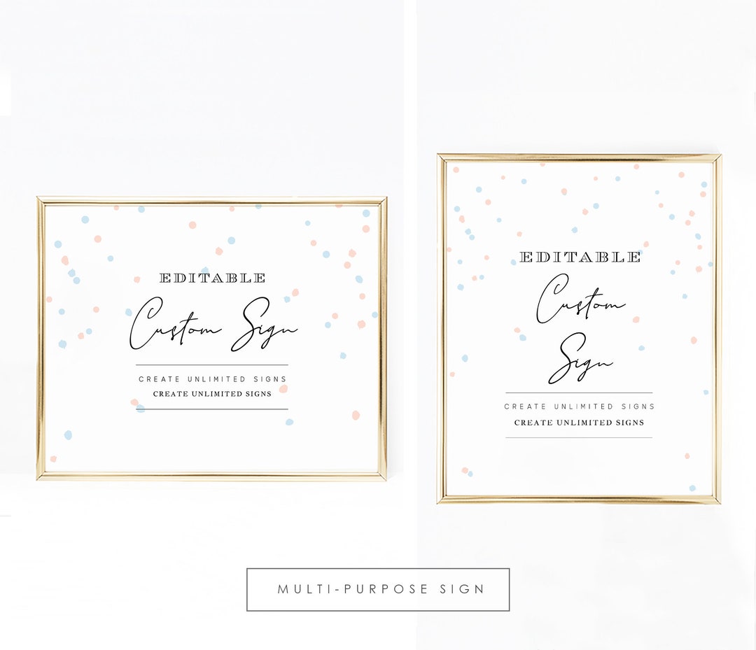 Confetti Multi-purpose Sign Template, Gender Reveal Party, Custom Sign ...
