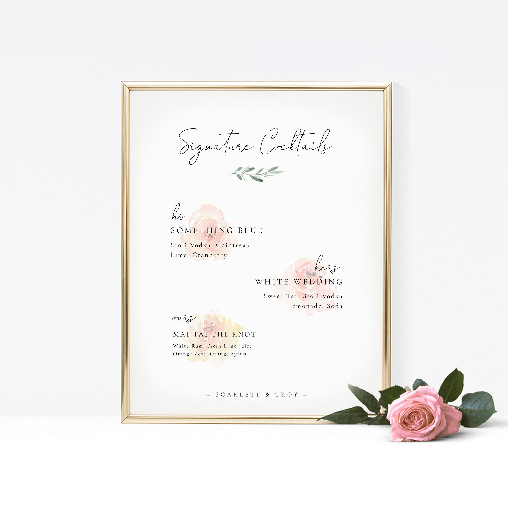 Blush Floral Signature Cocktails Sign Template Printable | Etsy