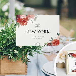 Red Botanical Table Numbers Template, Wedding Table Number Printable ...