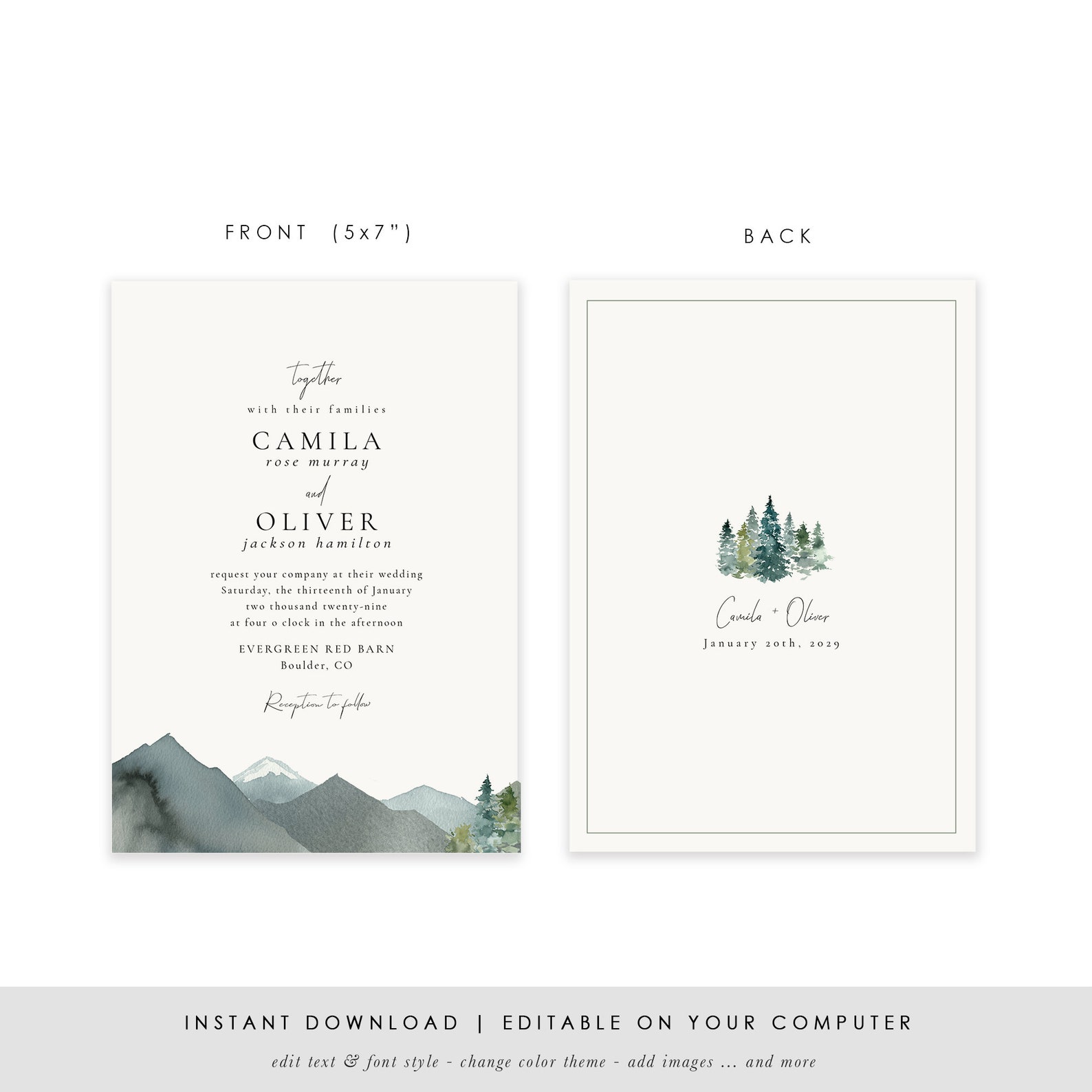 Winter Forest Wedding Invitation Template Wedding Invitation - Etsy