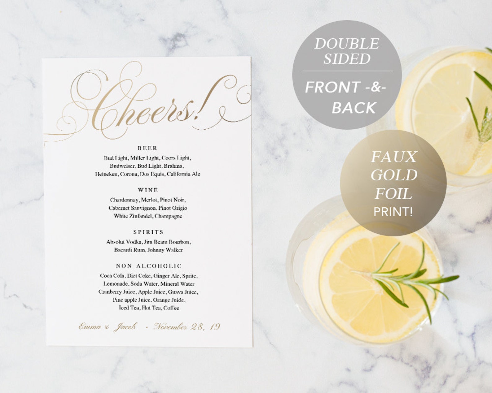 Drink Menu Template Printable Wedding Drink Menu Alcohol | Etsy