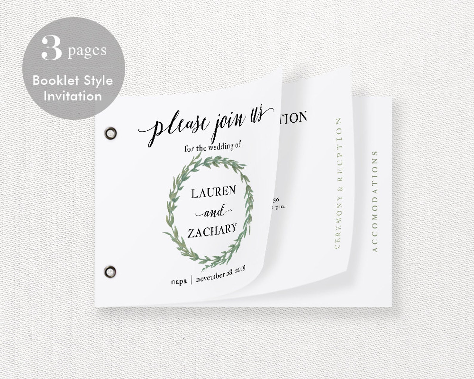 Booklet Invitation Set Printable Wedding Invitation Template | Etsy