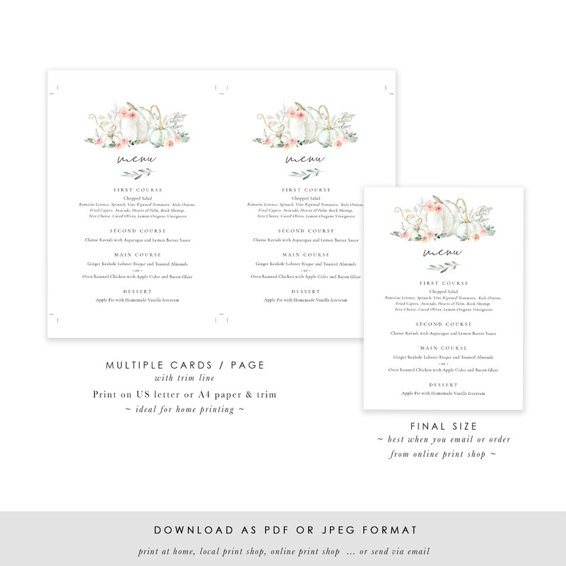 Floral Pumpkin Dinner Menu Printable Wedding Menu Template - Etsy