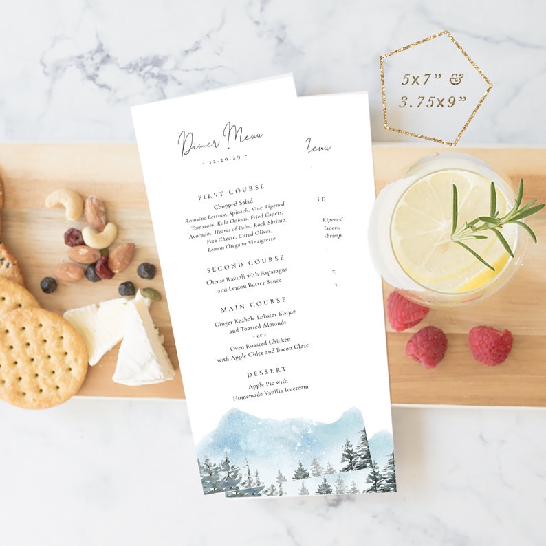 Evergreen Forest Dinner Menu Printable Wedding Menu Template - Etsy