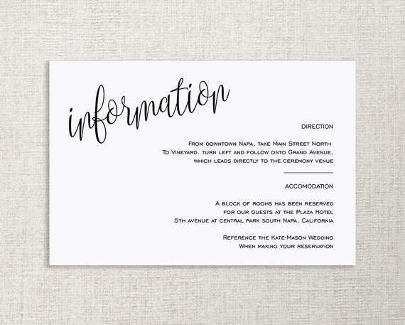 Wedding Enclosure Card Details Card Information Card Etsy