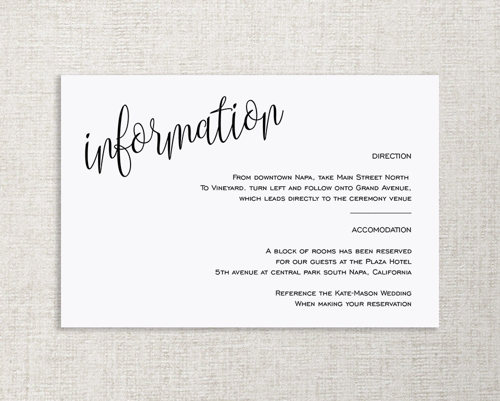 Wedding Hotel Information Card Template