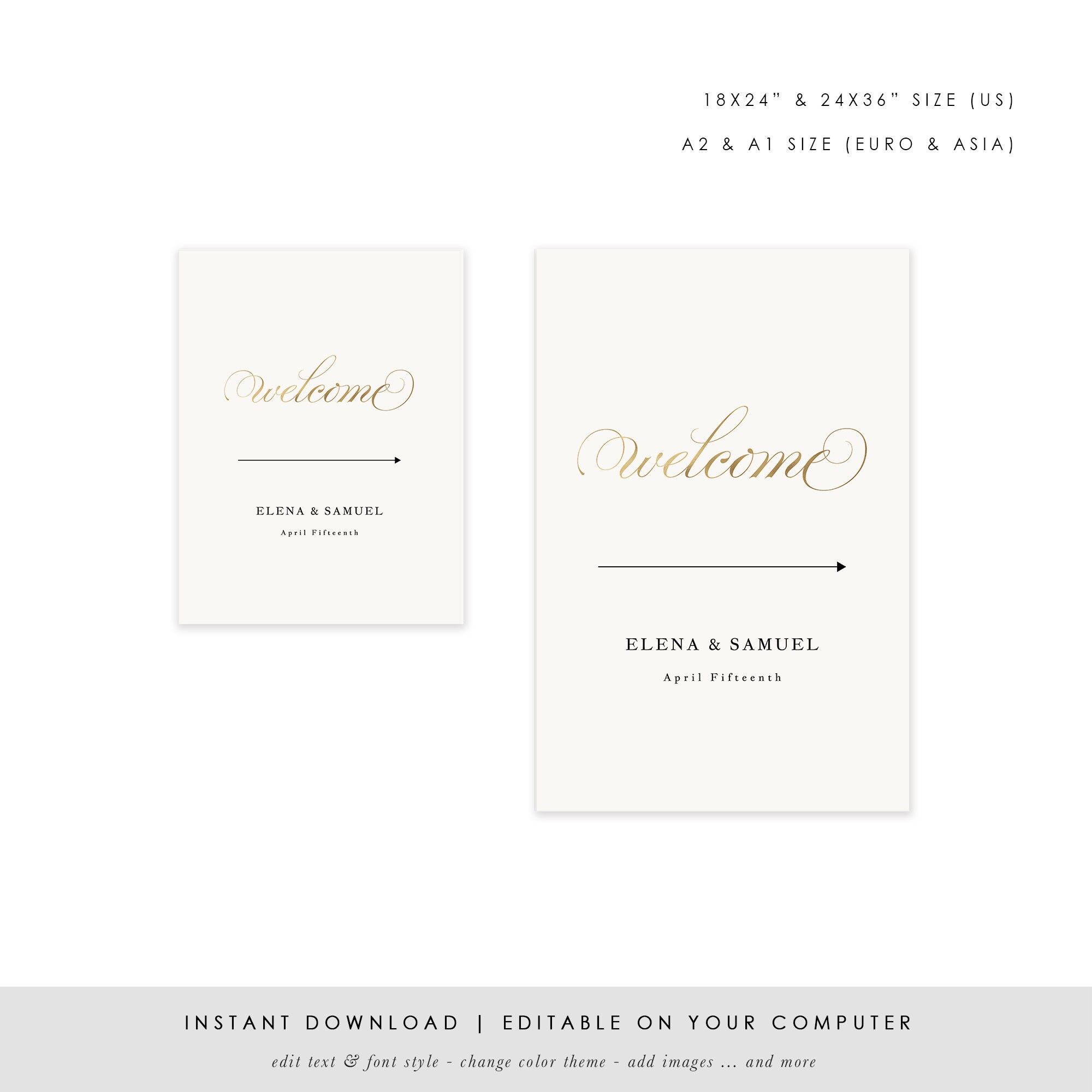 Gold Welcome Arrow Sign Template Printable Wedding Direction - Etsy