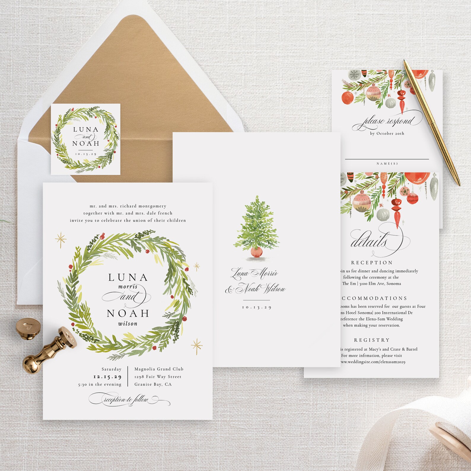 Christmas Theme Wedding Invitation Template Wedding - Etsy