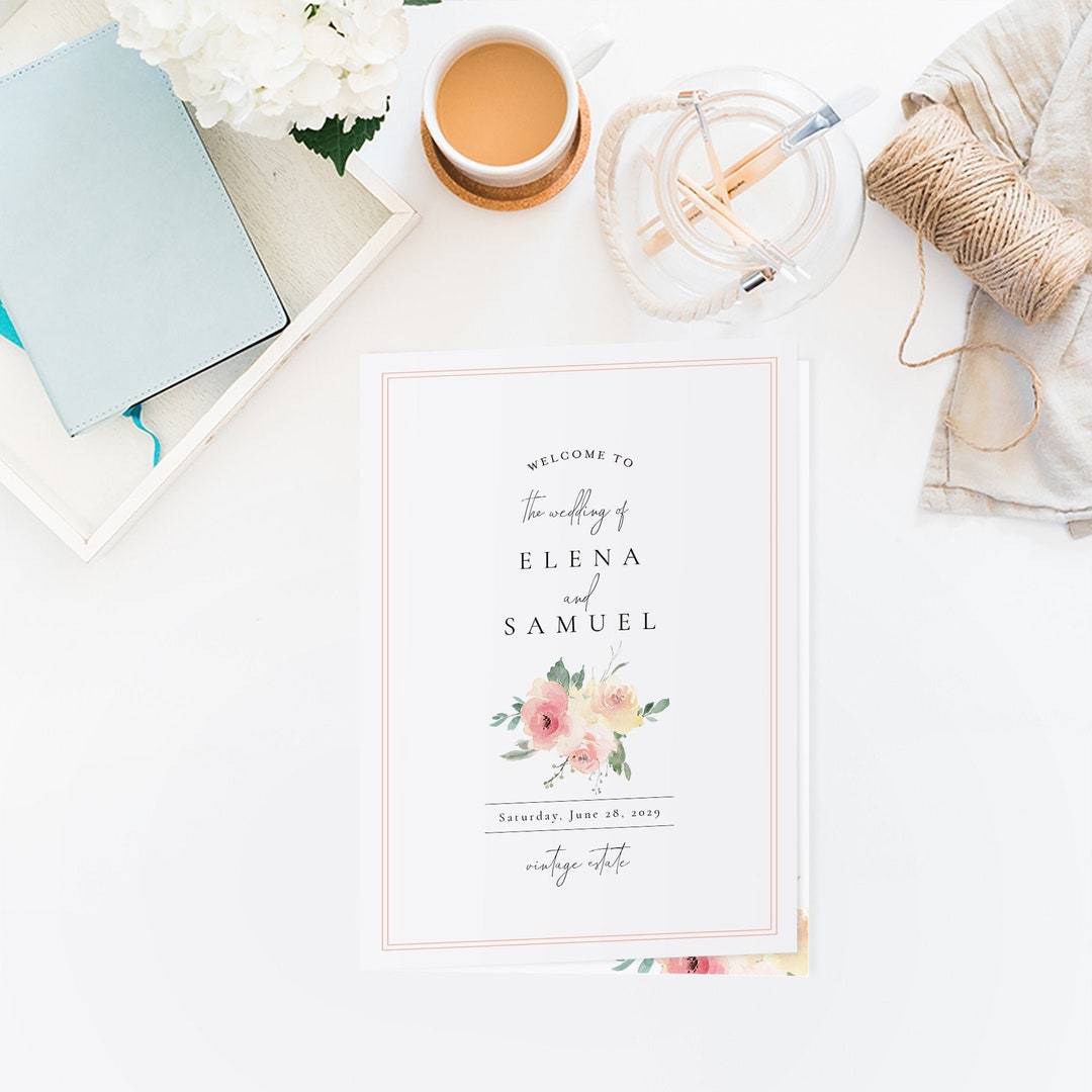 Floral Wedding Program Book Template, Printable Wedding Program ...