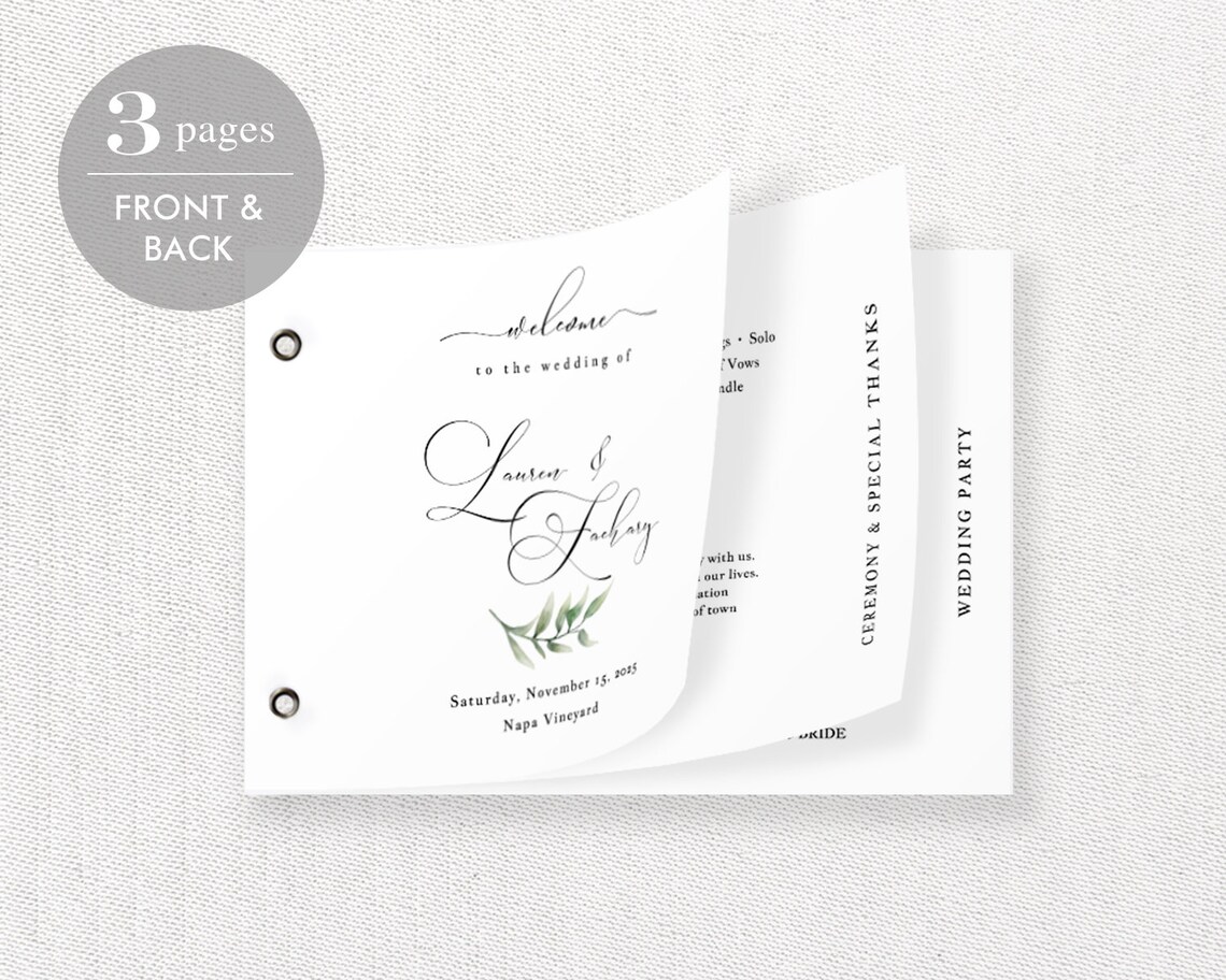 Booklet Wedding Program Template Printable Wedding Program | Etsy