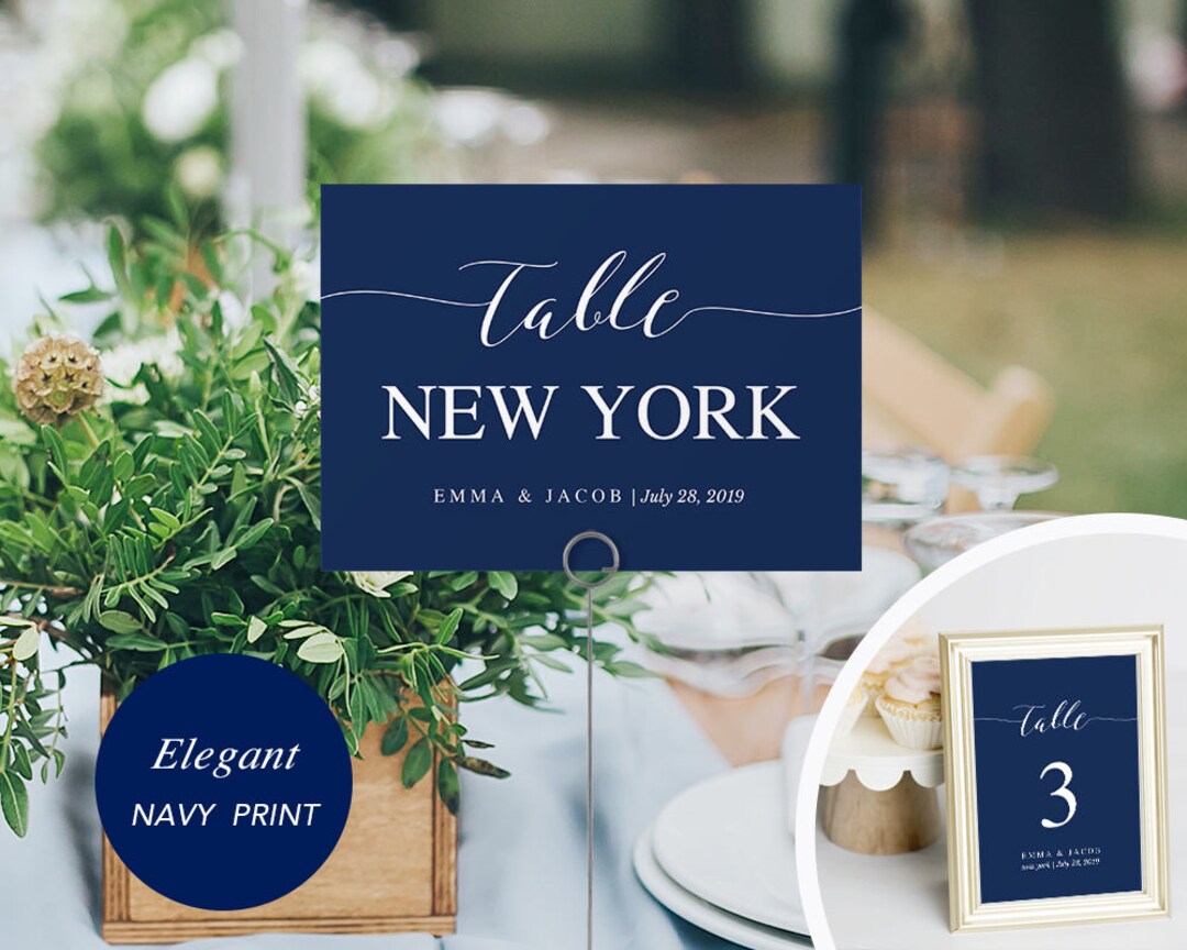 Navy Printable Table Numbers, Wedding Table Number Printable, Instant ...