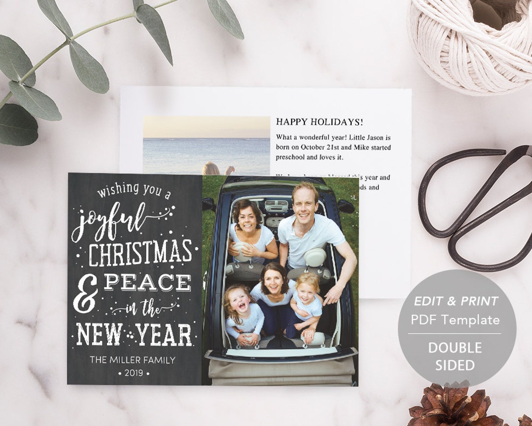 Printable Christmas Card, PDF Holiday Card Template, Templett, Photo ...