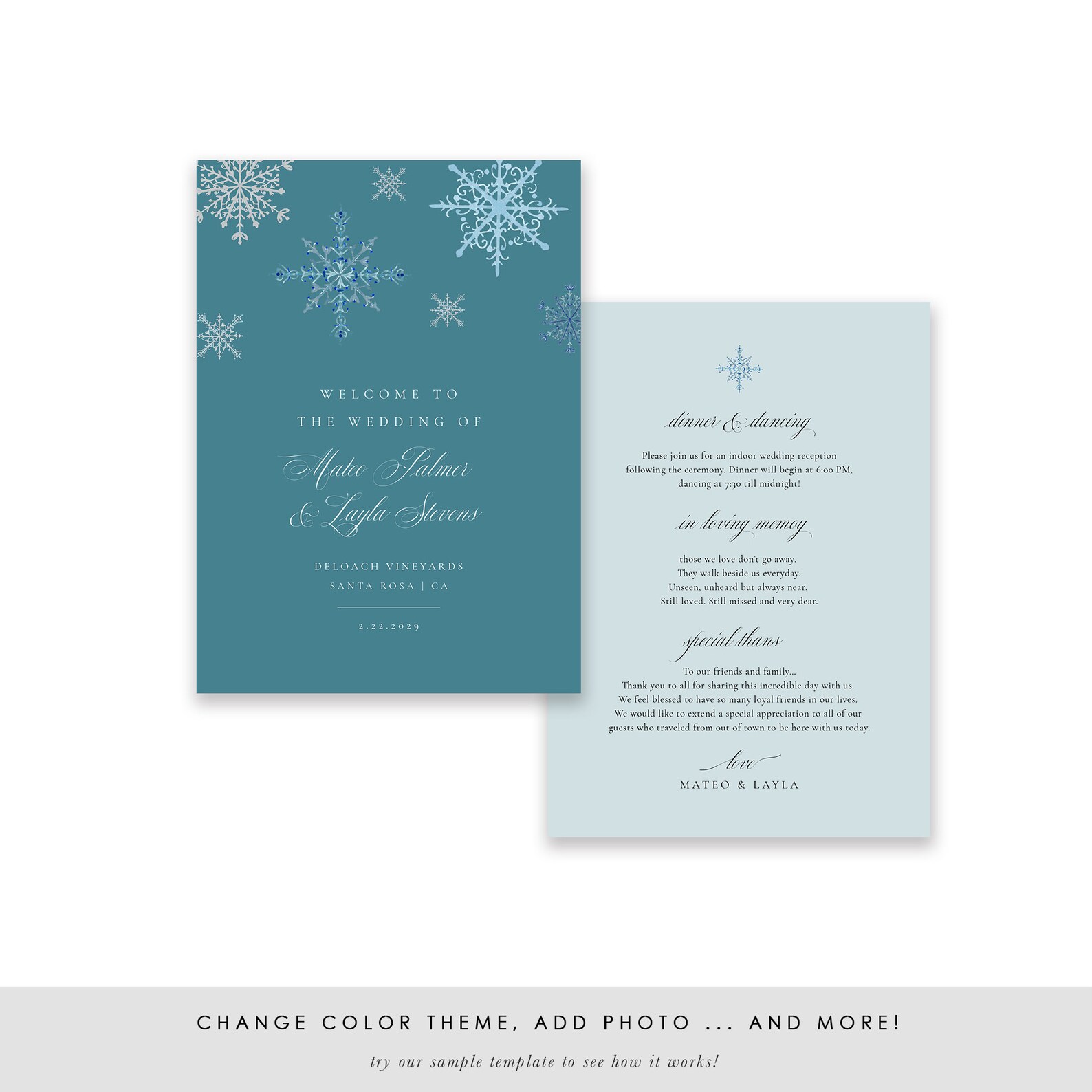 Snowflake Wedding Program Book Template Printable Wedding | Etsy