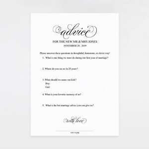 Wedding Advice Card Advice Card Printable Advice Template - Etsy
