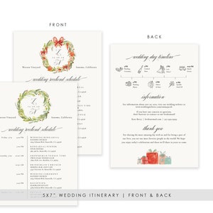 Holiday Wedding Timeline Card Template, Printable Wedding Itinerary ...