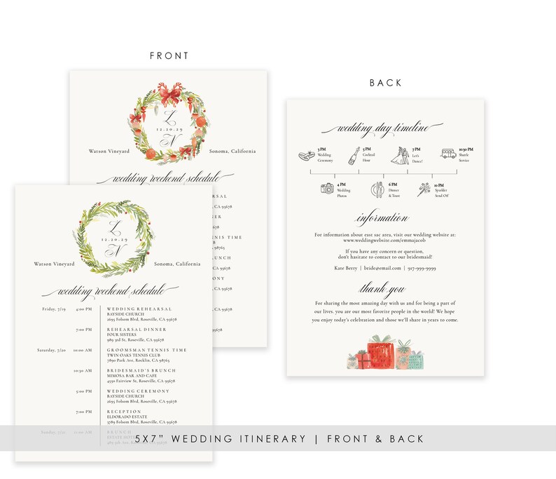 Holiday Wedding Timeline Card Template Printable Wedding | Etsy