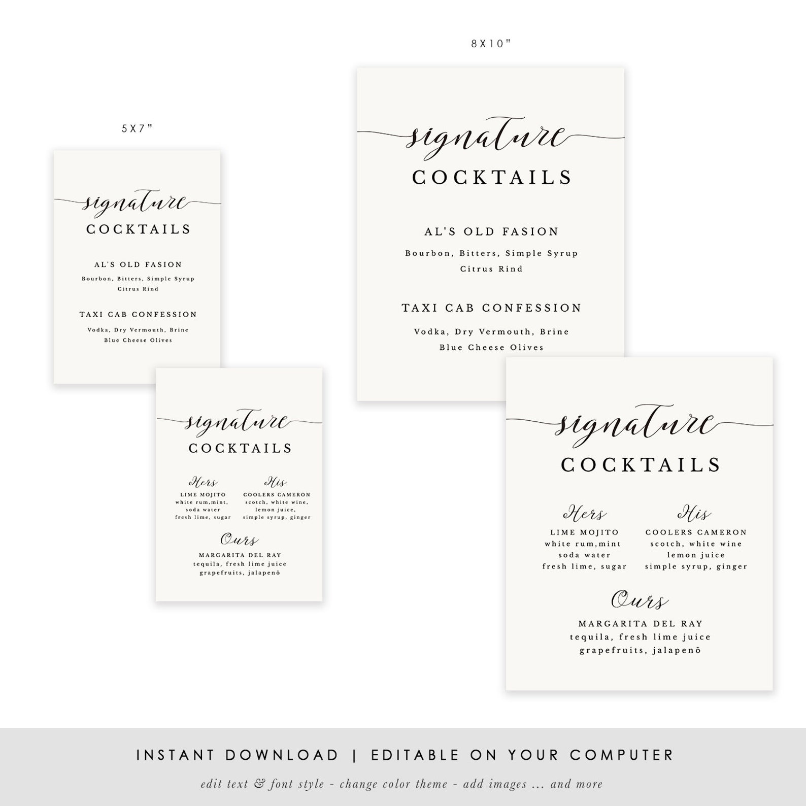 Signature Cocktails Sign Template Printable Drink Sign | Etsy