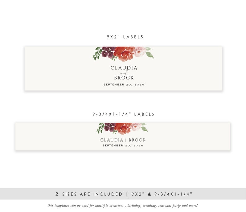 Red Floral Water Bottle Label Water Bottle Label Template | Etsy