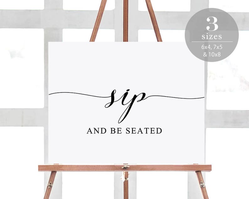 Sip and Be Seated Sign Template Printable Wedding Bar Sign - Etsy