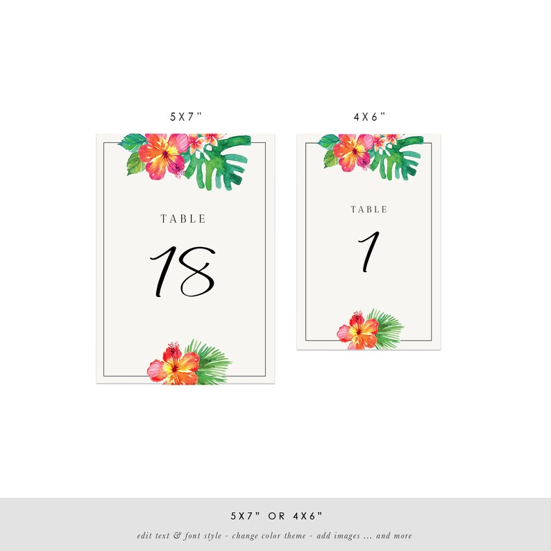 Tropical Flower Table Numbers Template Wedding Table Number | Etsy