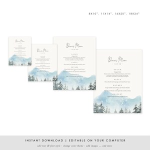 Evergreen Forest Wedding Menu Sign Template Printable Wedding - Etsy