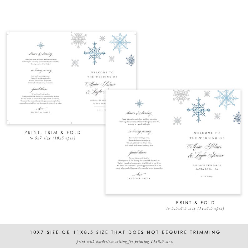Snowflake Wedding Program Book Template Printable Wedding | Etsy
