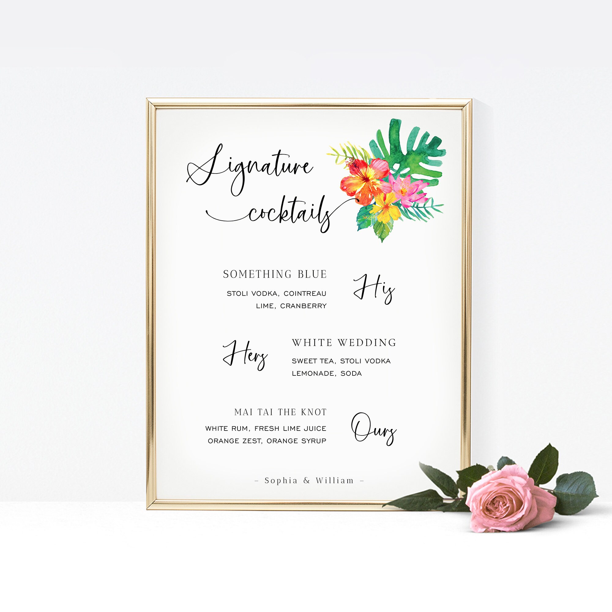 Tropical Floral Signature Cocktails Sign Template Printable | Etsy