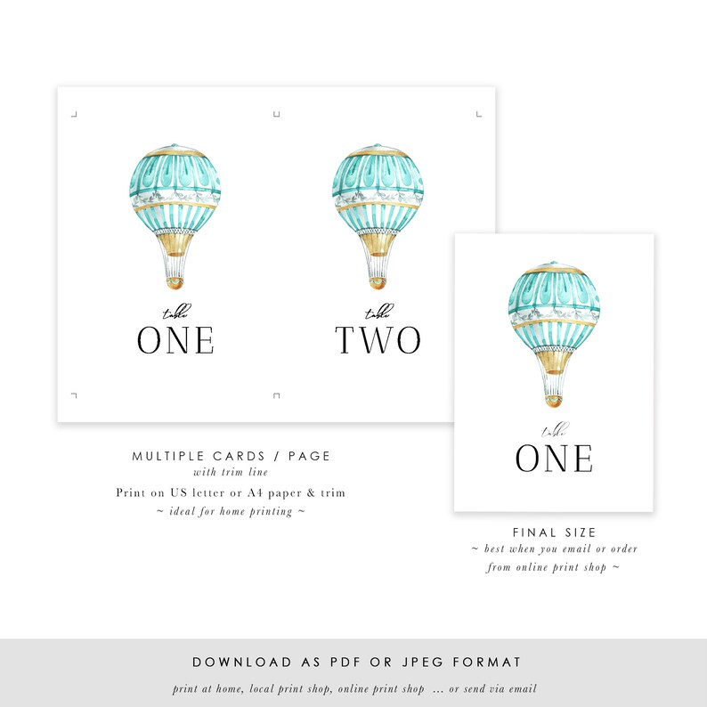 Air Balloon Table Numbers Template Wedding Table Number - Etsy