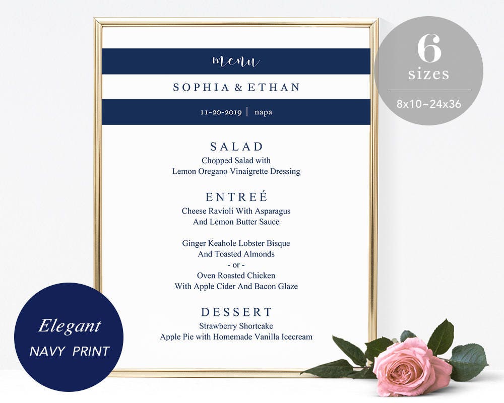 Navy Wedding Menu Sign Template Printable Wedding Menu Board | Etsy