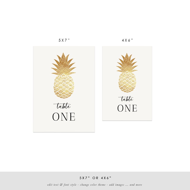 Gold Pineapple Table Numbers Template Wedding Table Number - Etsy