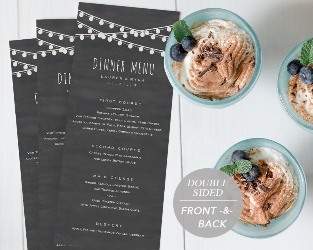 Wedding Menu Template, Printable Menu, Wedding Dinner Menu, DIY Menu ...
