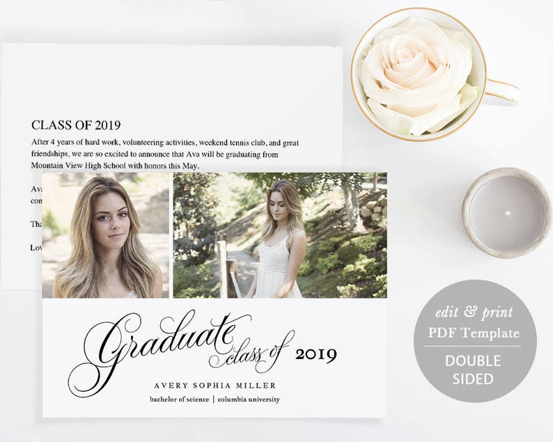 Graduation Announcement Card Template Printable Graduate - Etsy