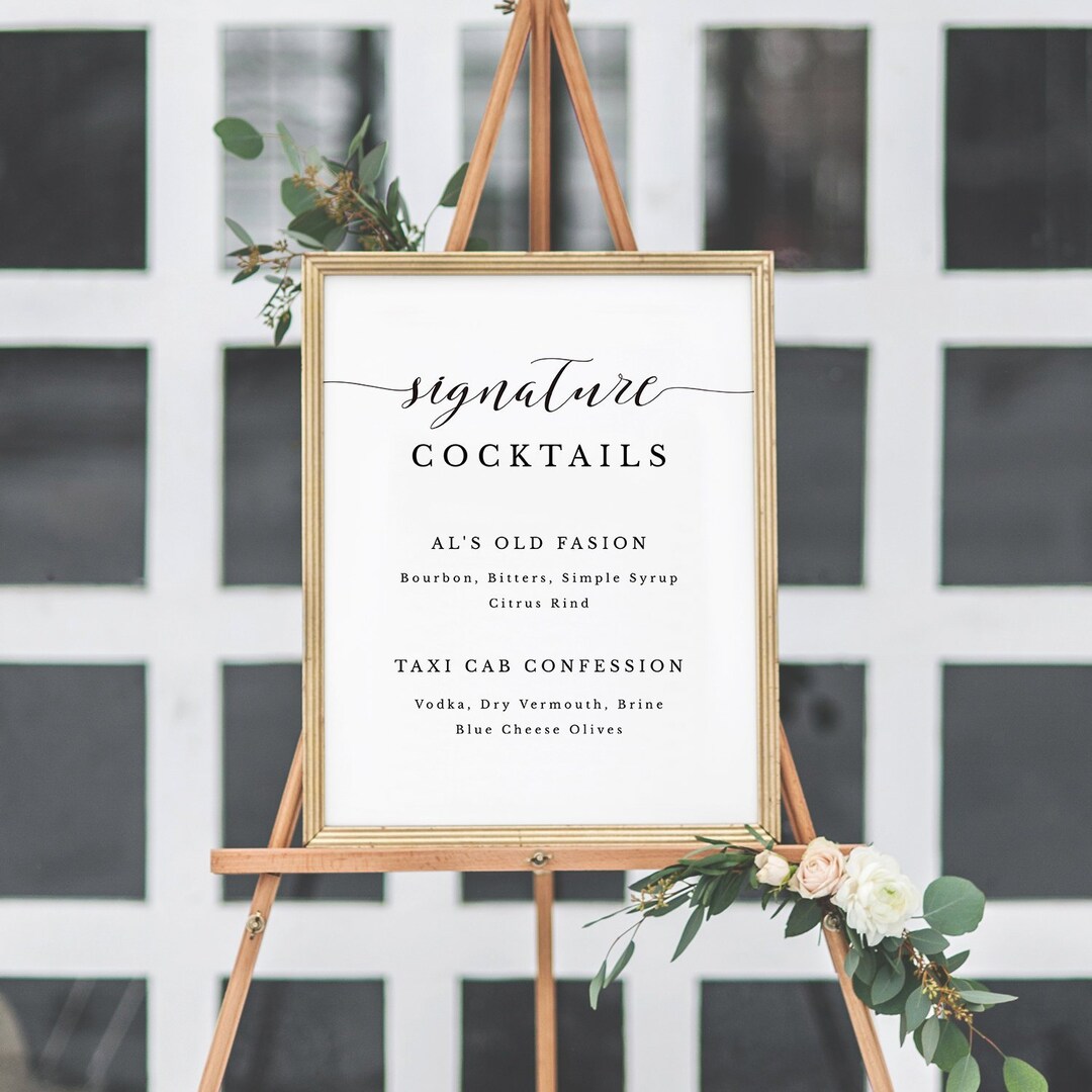 Signature Cocktails Sign Template, Printable Drink Sign, Custom Drink ...