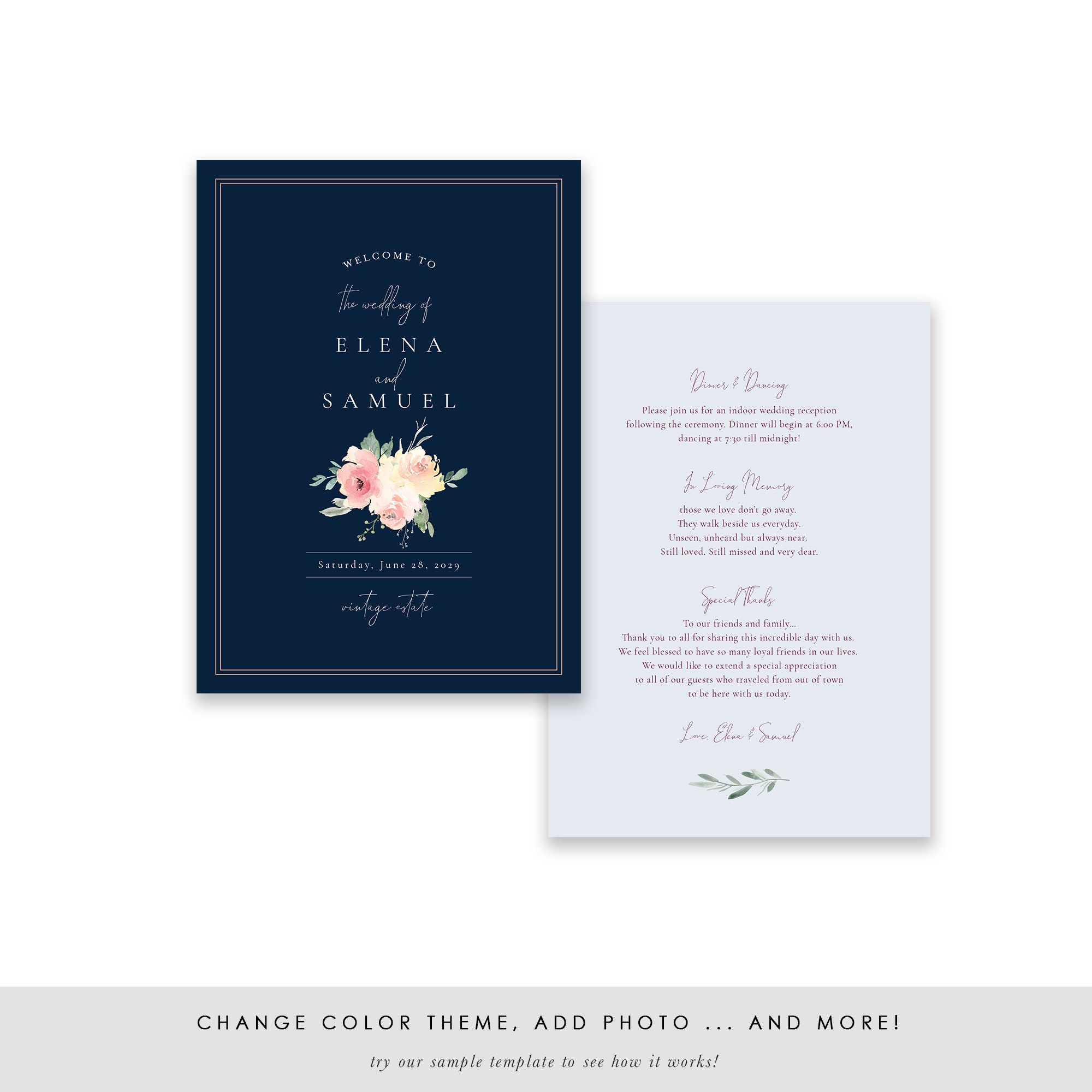 Floral Wedding Program Book Template Printable Wedding | Etsy