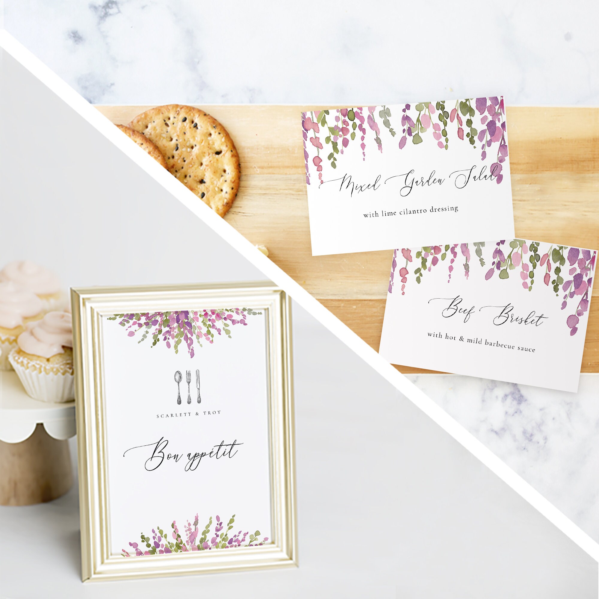 Printable Purple Flower Buffet Label Template Buffet Food | Etsy