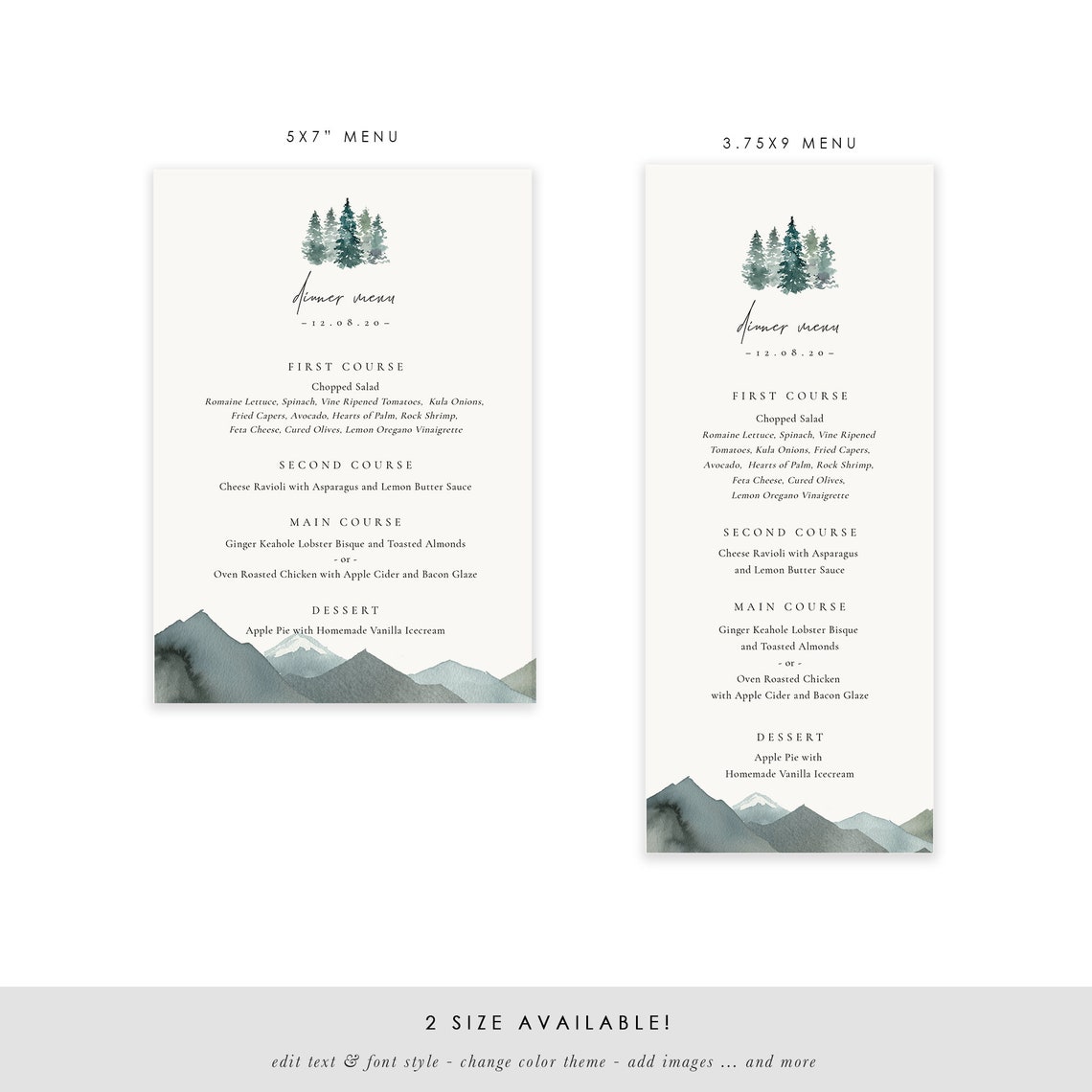 Winter Mountain Dinner Menu Printable Wedding Menu Template - Etsy