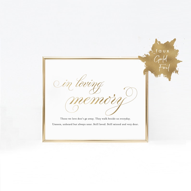 Gold In Loving Memory Sign Template Printable In Memory Sign | Etsy