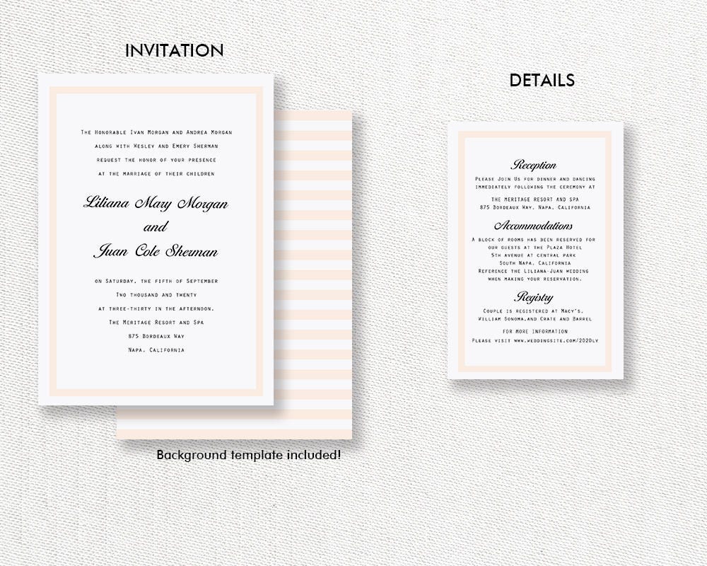 Printable Wedding Invitation Template Wedding Invitation Set | Etsy