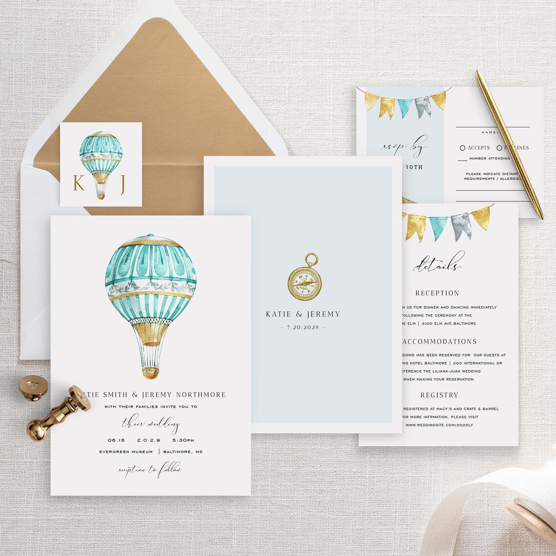 Air Balloon Wedding Invitation Template Wedding Invitation | Etsy