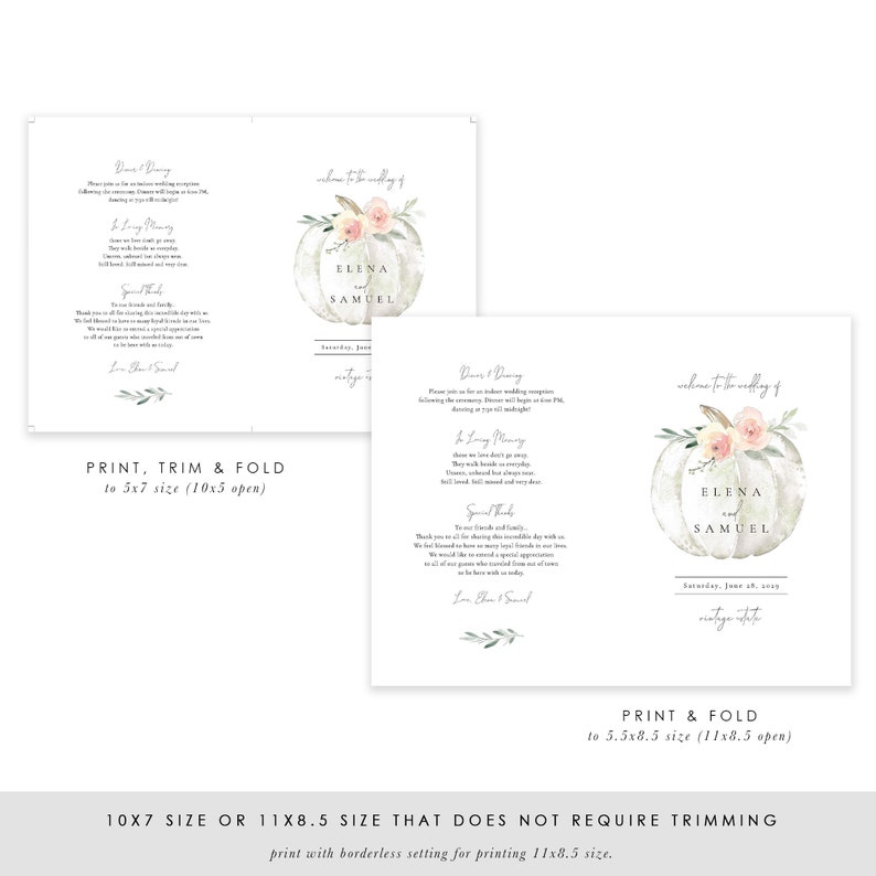 Pumpkin Wedding Program Book Template Printable Wedding - Etsy