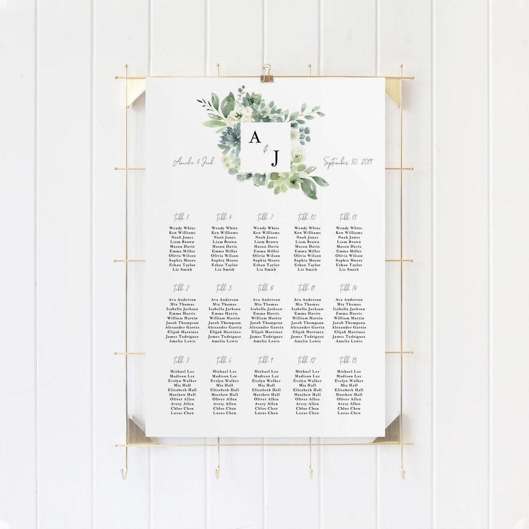 Succulents Wedding Seating Chart Template, Seating Chart Printable ...