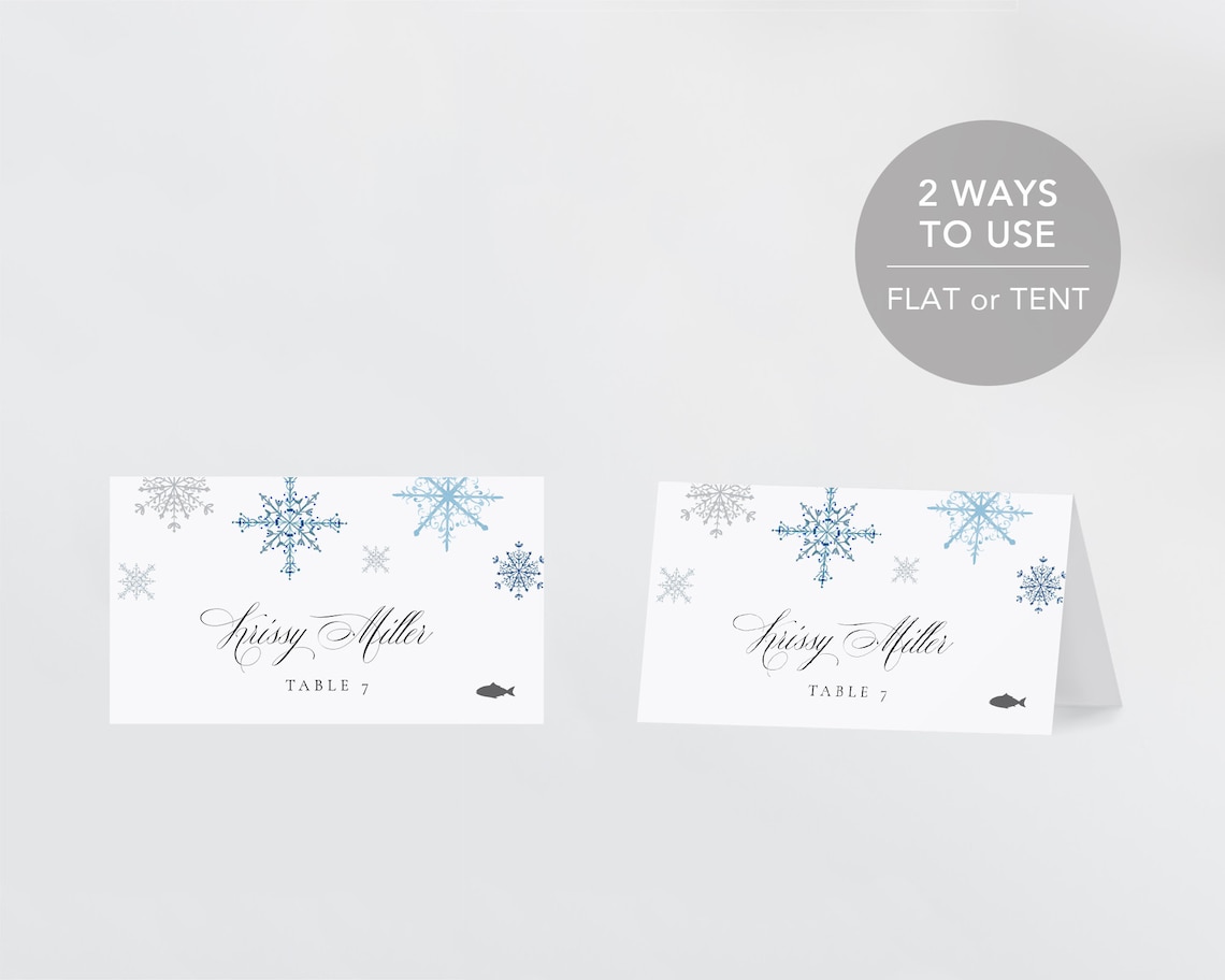Snowflake Wedding Place Card Printable Place Card Template - Etsy