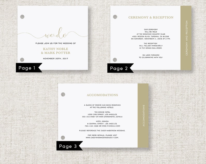 Booklet Invitation Set Printable Wedding Invitation Template - Etsy