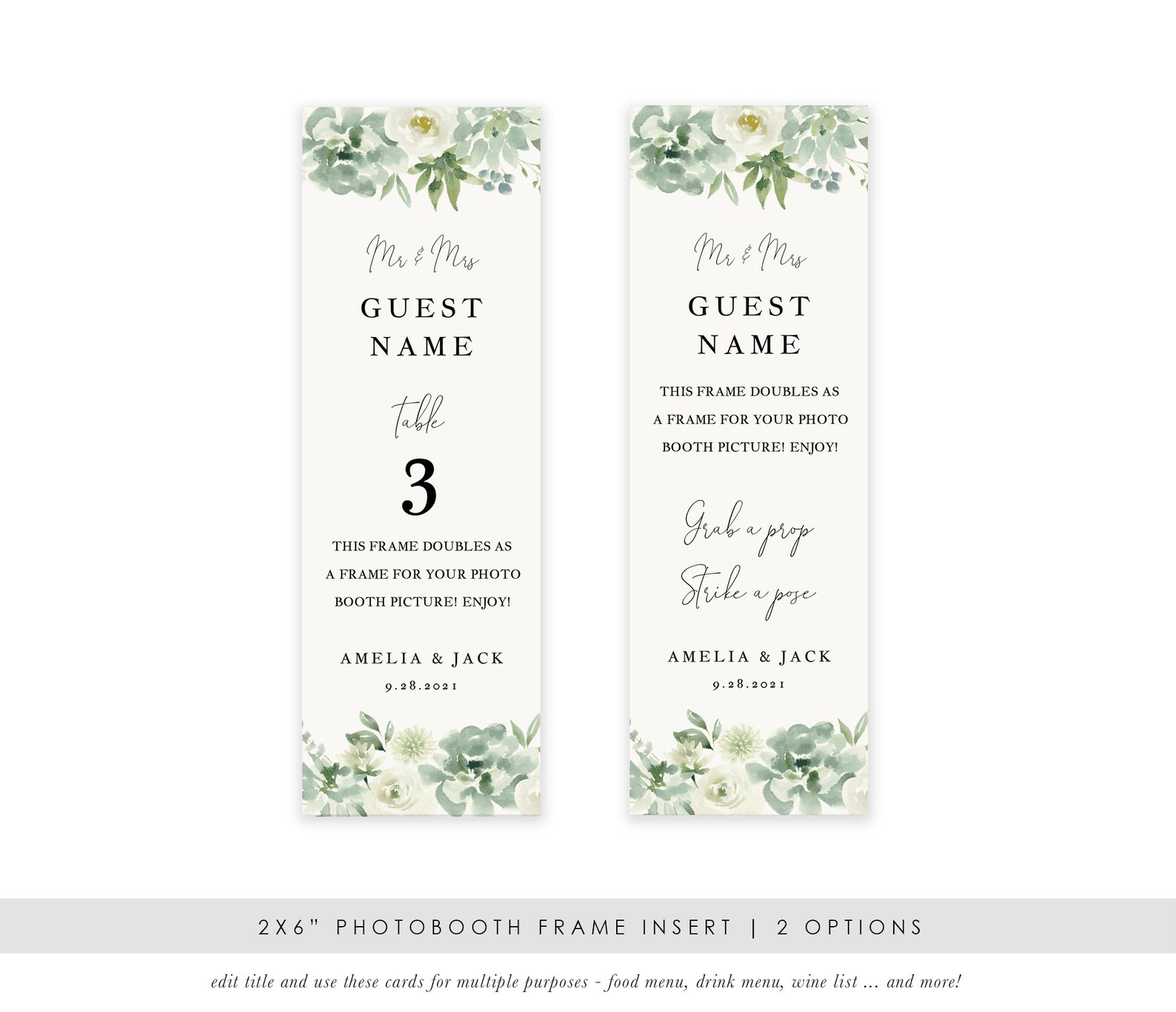 Succulents Photo Booth Frame Inserts Printable 2x6 Template - Etsy