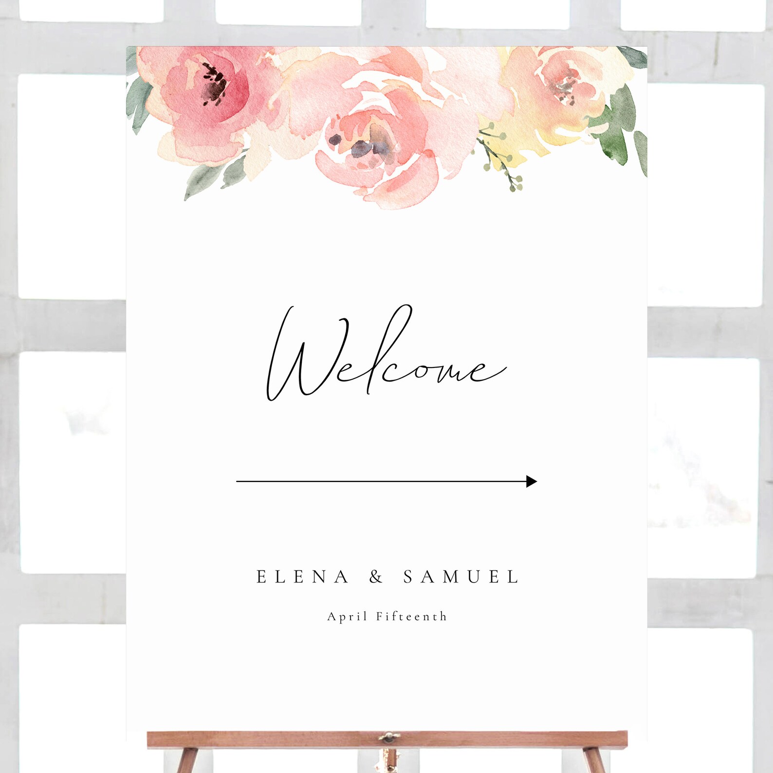 Blush Floral Welcome Arrow Sign Template Printable Wedding - Etsy