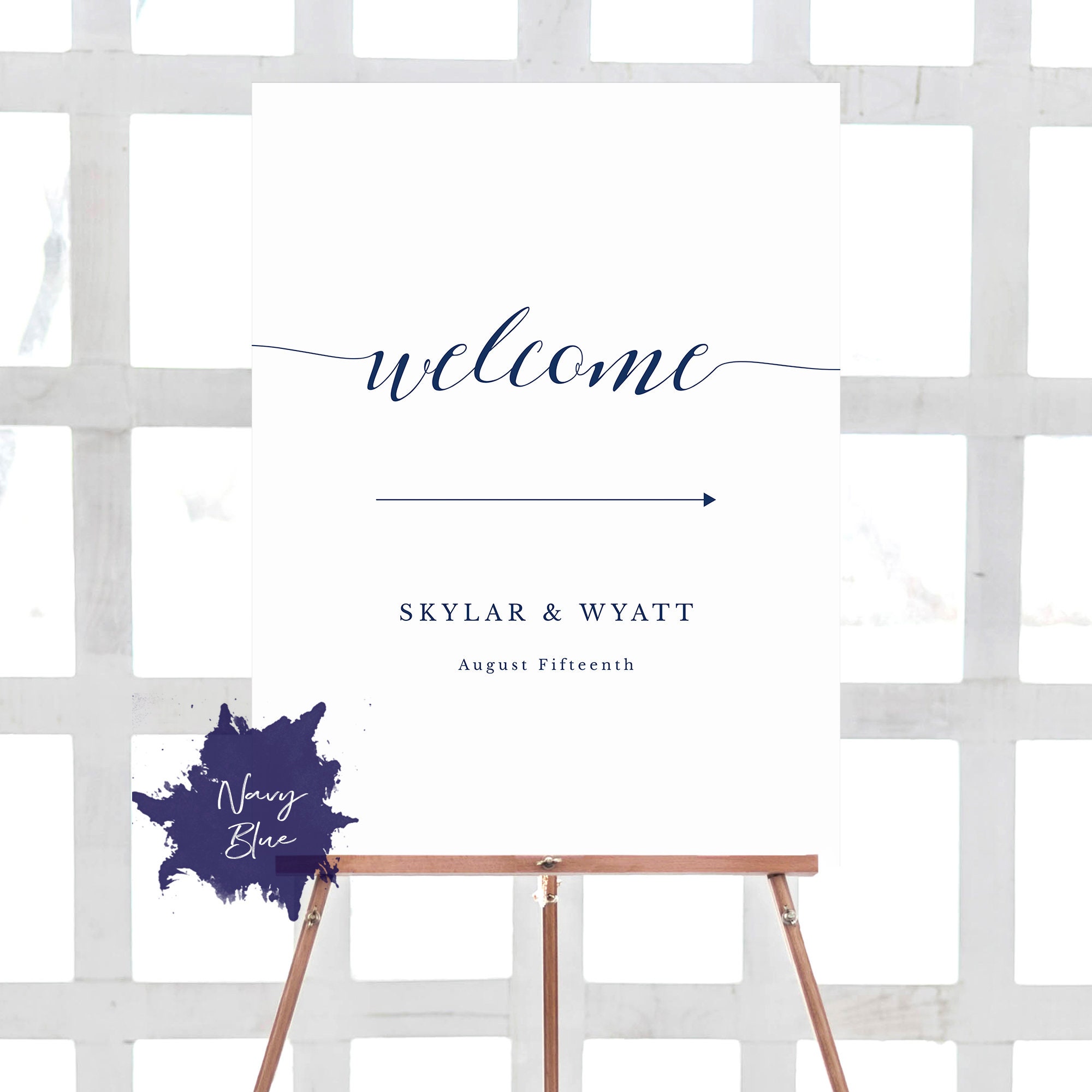 Navy Welcome Arrow Sign Template Printable Wedding Direction | Etsy