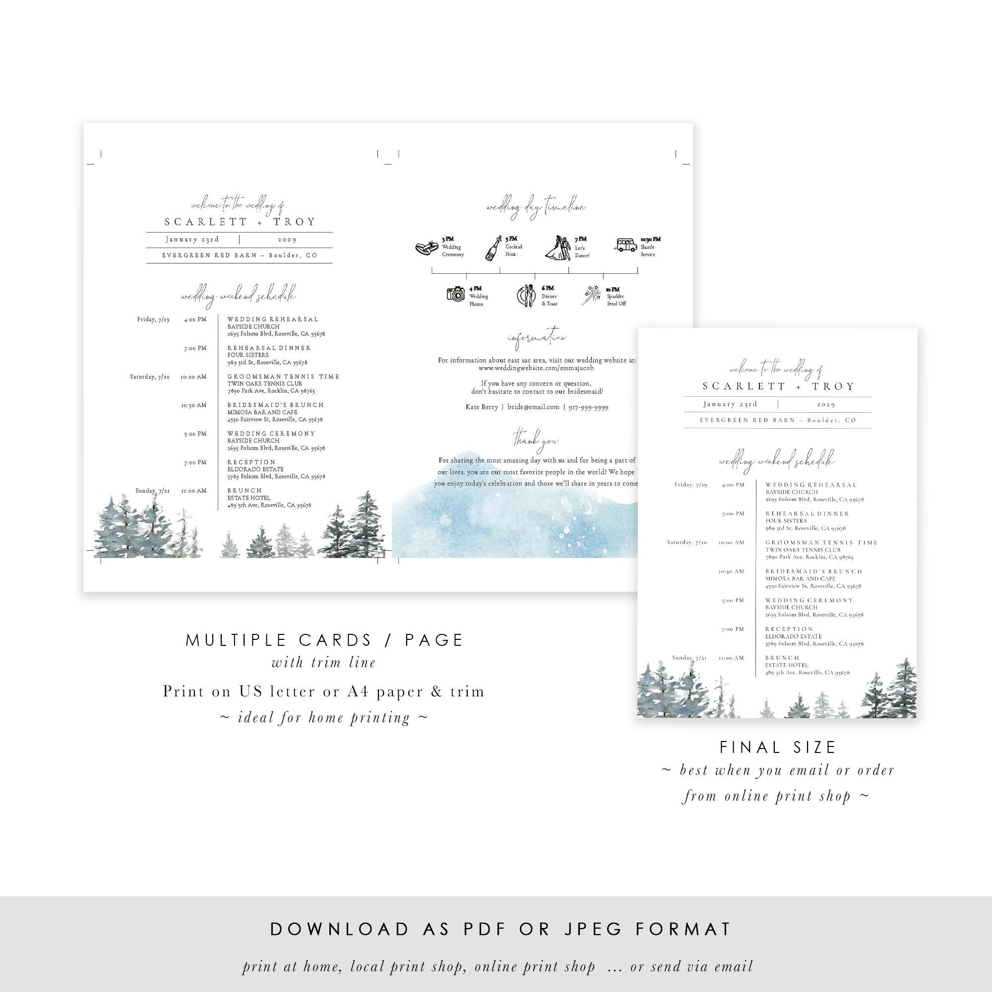 Evergreen Forest Wedding Timeline Card Template Printable - Etsy